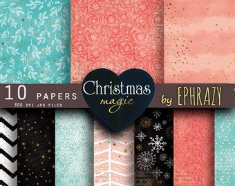 Whimsical Christmas Digital Paper Colorful Christmas xmas