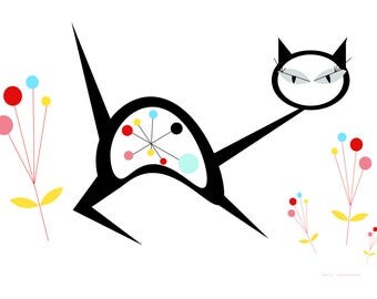 Atomic cat art | Etsy