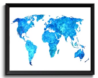 Blue world map | Etsy
