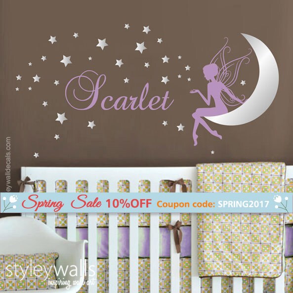 Fairy Wall Decal Fairy Moon and Stars Wall Decal Fairy Wall