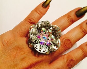 Moon ring with multi chains made in dull silver by pickapicka