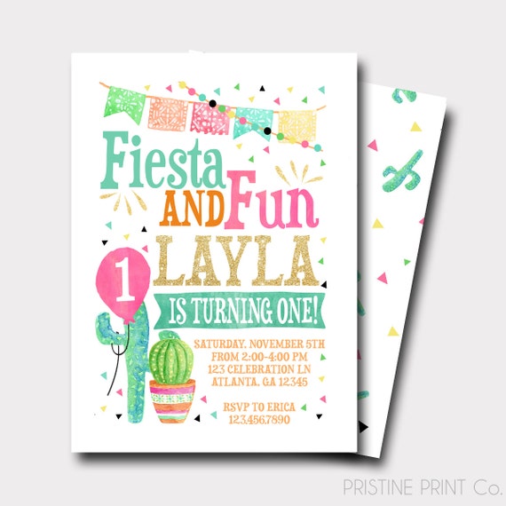 Fiesta Birthday Invitation Spanish Birthday by PristinePrintCo