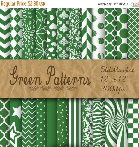 30% Off Sale Green Patterns Digital Paper Green by OldMarket