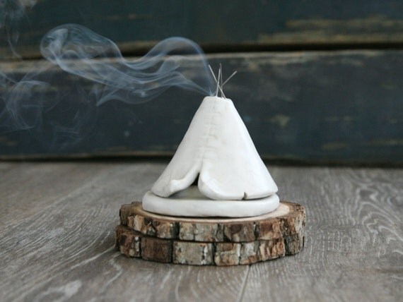 Ceramic Teepee Smoking Incense Burner White Minimalist