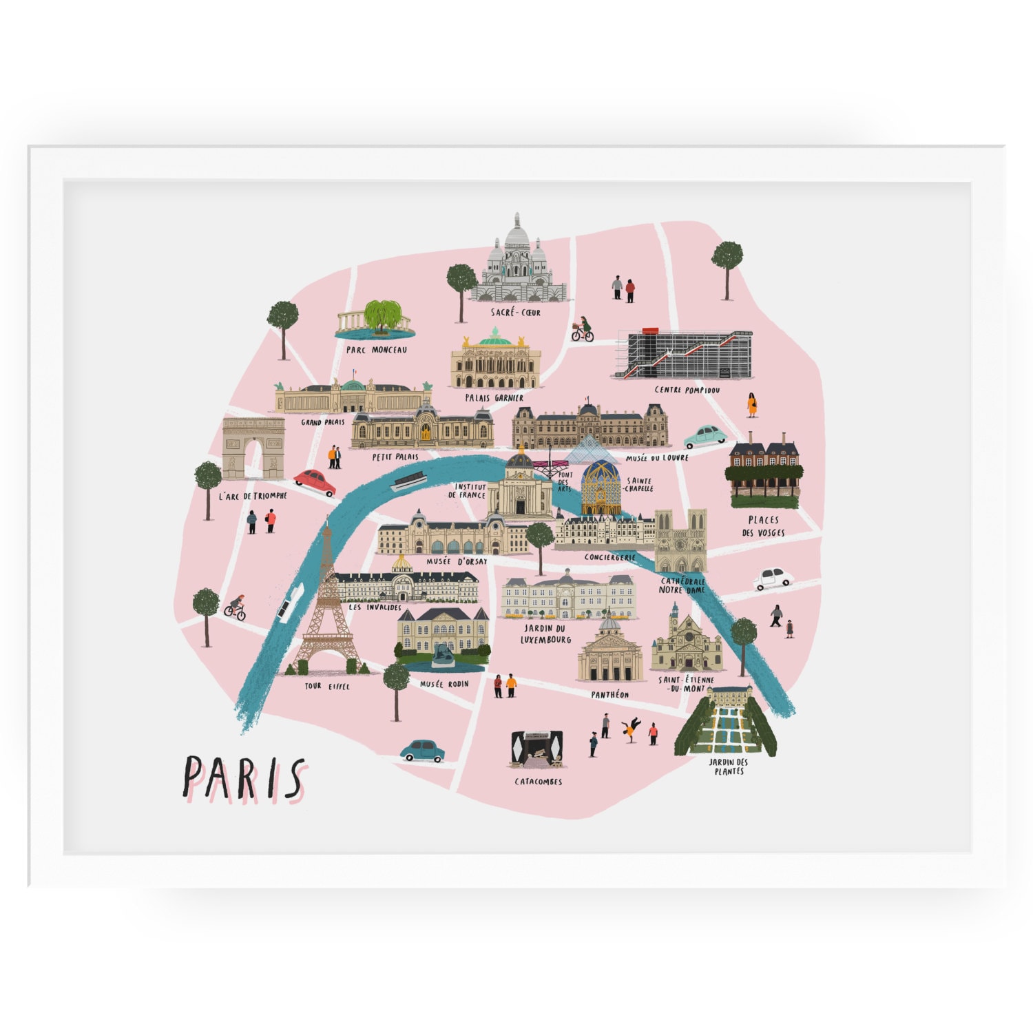 Paris map illustrated art print map print map illustration