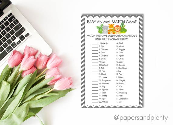 DIGITAL FILE Baby Animal Match Game Answer Key Baby