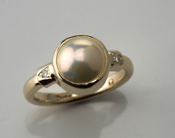 Bezel set pearl | Etsy