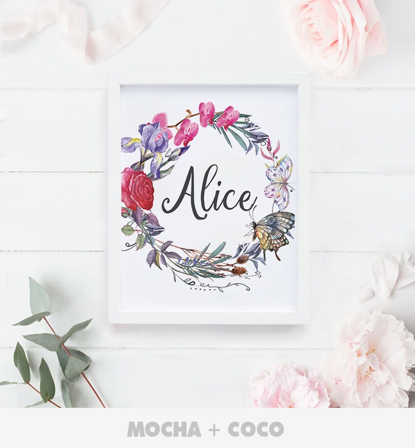 Personalized Name Initial Custom Name Print Floral Name