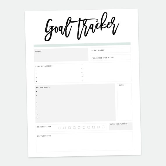Printable Goal Tracker Resolution Planner Habit Tracker
