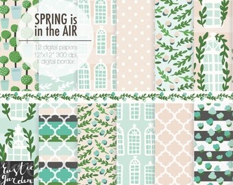 Spring / Summer Digital Paper Coral and Turquoise Wedding