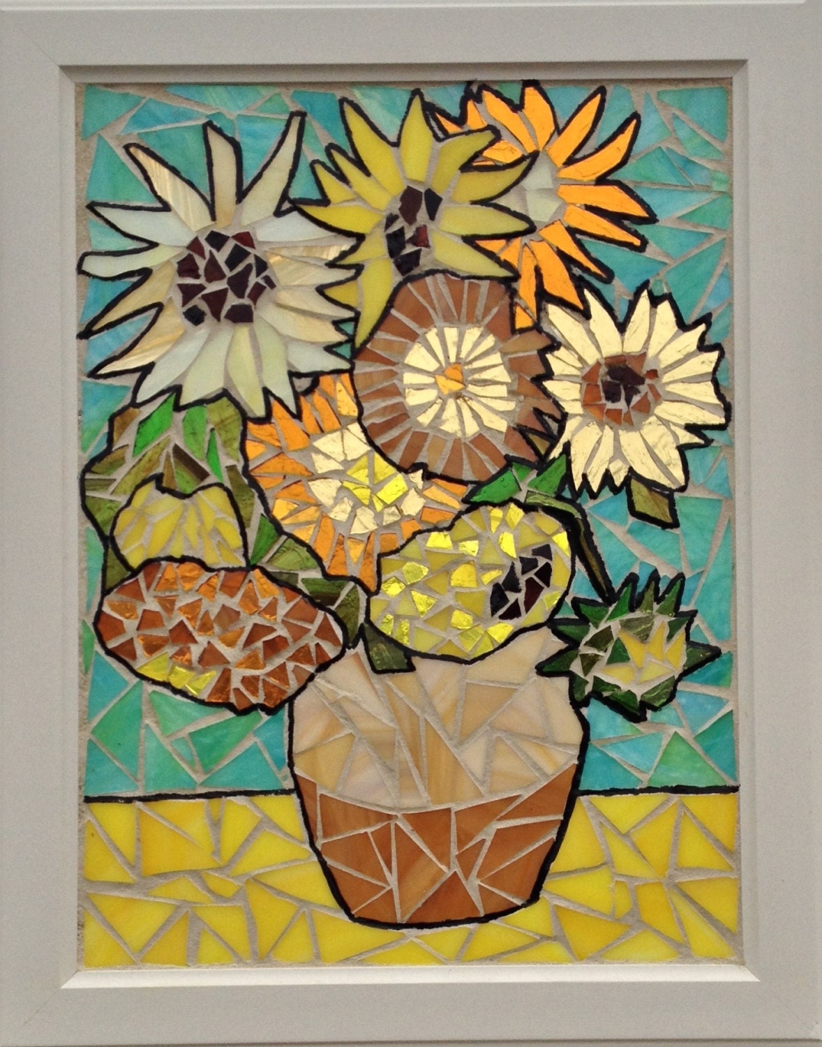 Yellow Sunflower Stained Glass Mosaic Panel by NiagaraGlassMosaics