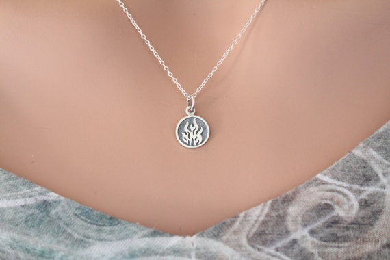 Sterling Silver Fire Element Charm Necklace Silver Fire