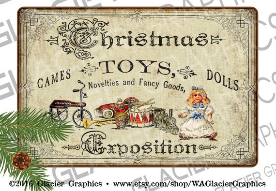 Vintage Country Christmas Toy Shop Signs Digital Download