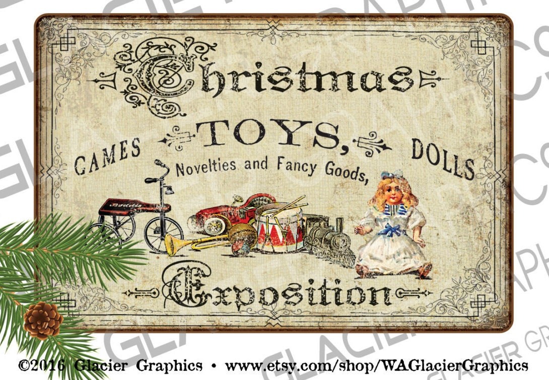 Vintage Country Christmas Toy Shop Signs Digital Download