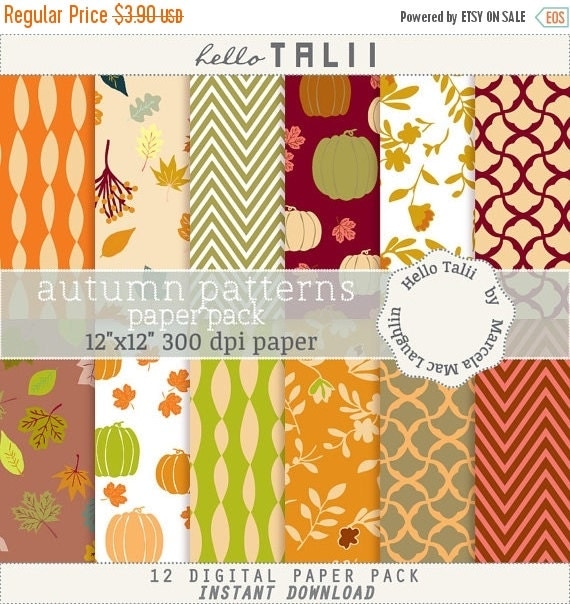 SALE Fall Digital Paper AUTUMN PATTERNS Fall leaves by HelloTalii