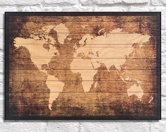 Wood world map | Etsy