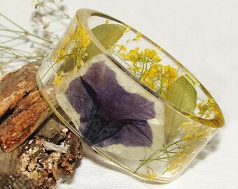 Real Flower Bangle Rainbow Gyp Botanical Jewellery