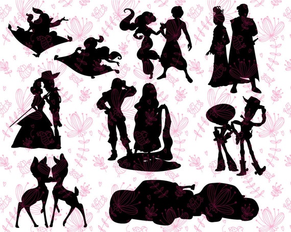 Silhouette Disney Couple set 5 SVG cutting ESP vector instant