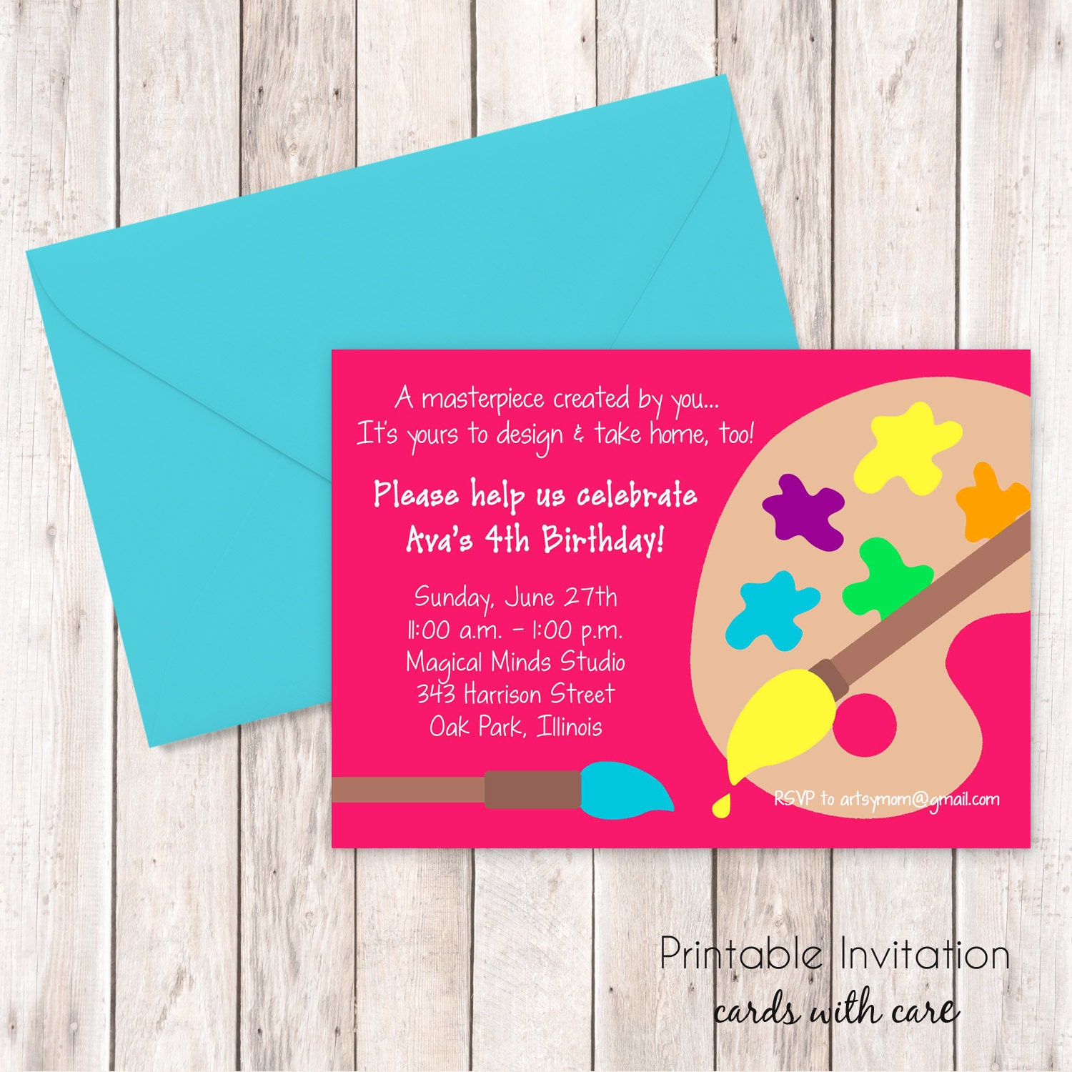 Art Party Invitation Printable Invitation Design Custom