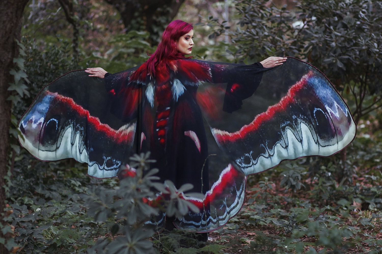 Moth wings butterfly cape fairy cloak red and black costume