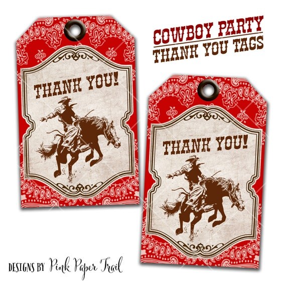 Cowboy Party Thank You Tags, Gift Tags, Favor Tags, Wild West party ...