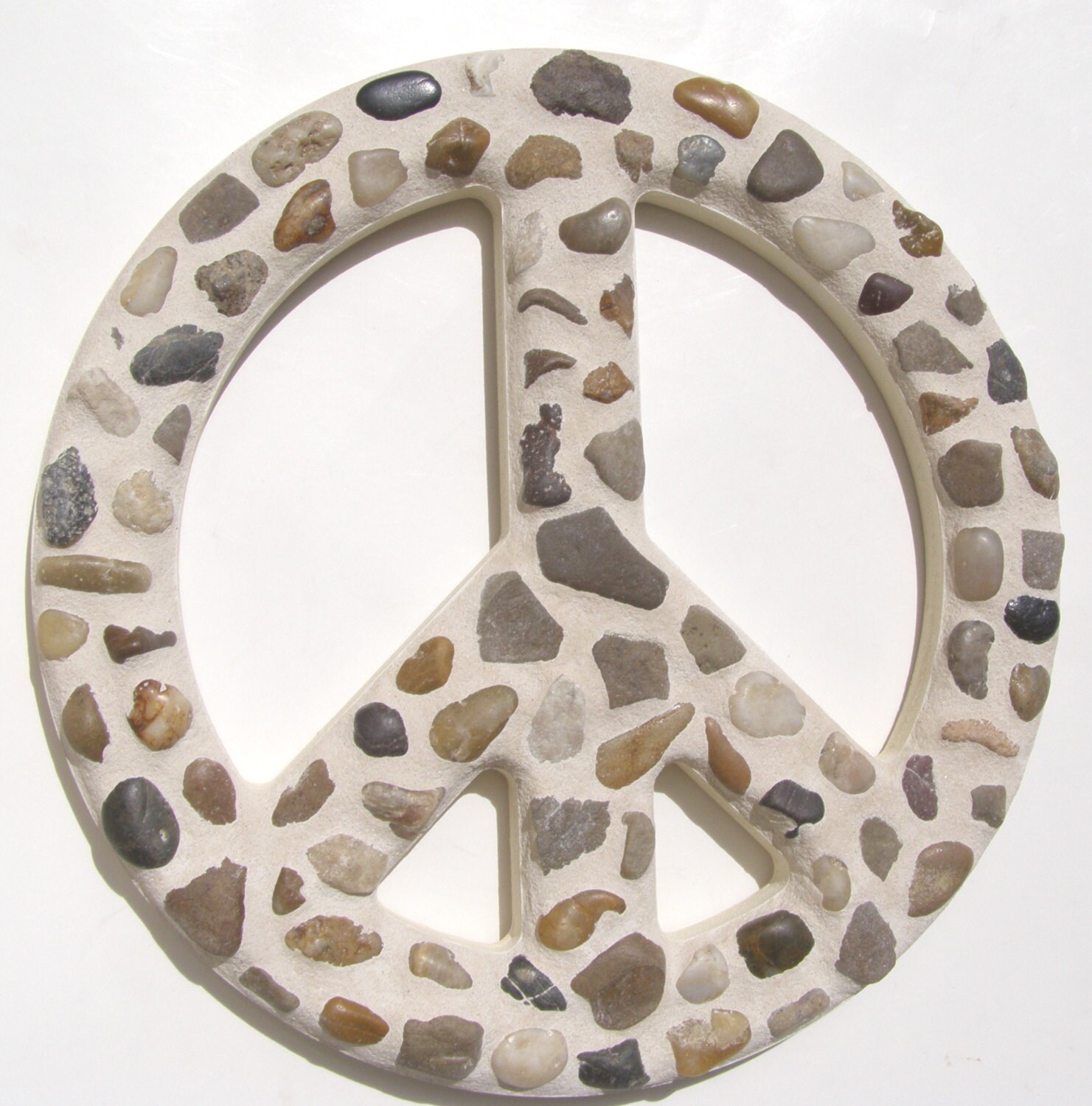 ON SALE Rock Stone Pebble Mosaic Peace Sign Rustic Wall Decor
