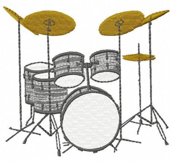 Drum Set Machine Embroidery Design Instant Download