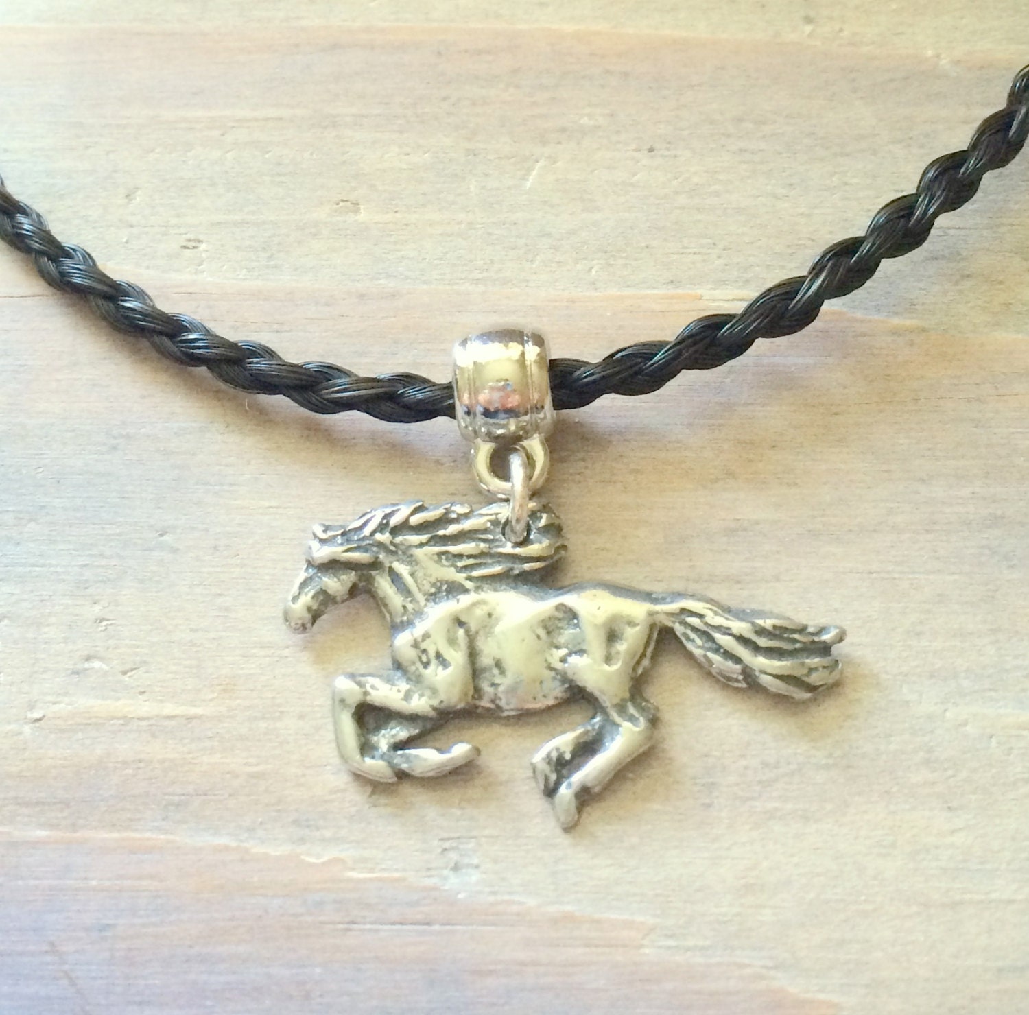 Horsehair Necklace with Pewter Horse Pendant Equestrian