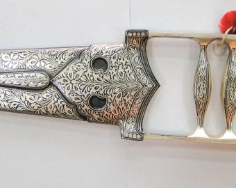 Damascus steel blade katar knife dagger gold work tools