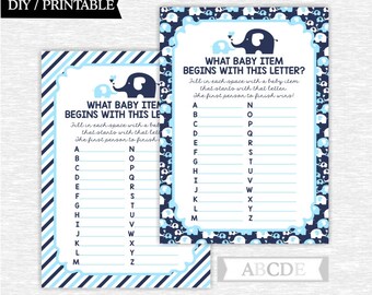 Blue Elephant Baby Shower Printable Circle Tags PDF