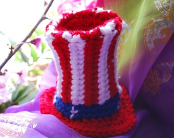 Patriotic Mini Top Hat. Uncle Sam Hat. Red/White stripe w/blue
