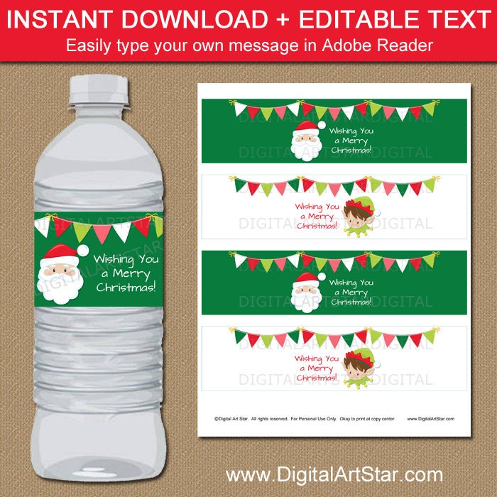 PRINTABLE Christmas Water Bottle Labels Editable Santa Water