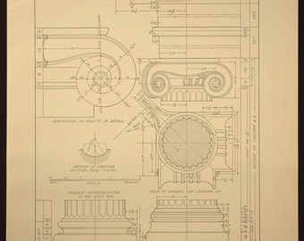 Blueprint Wall Decor Greek Ionic Column Drawing Architecture