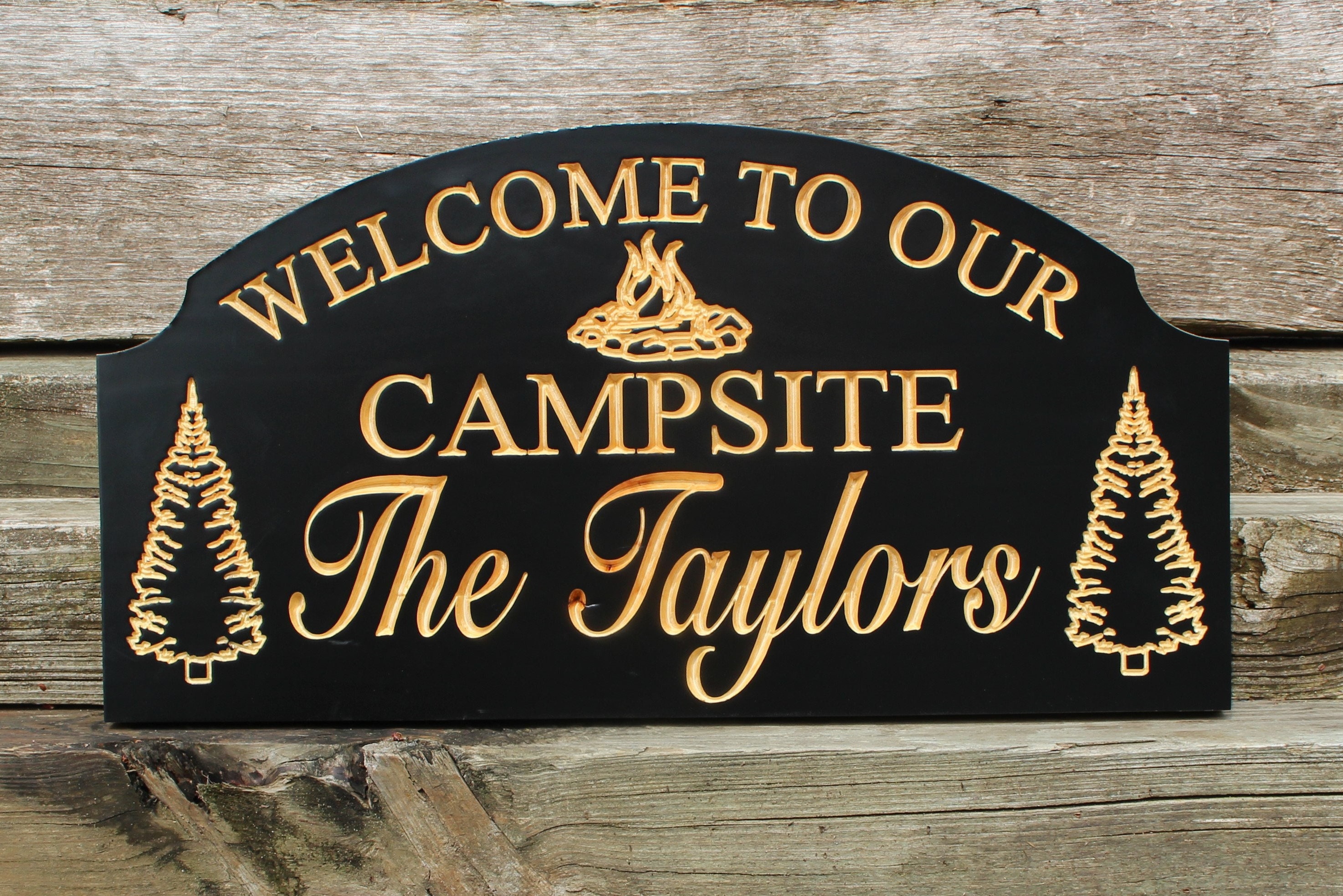 Welcome To Our Campsite Personalized Camping Sign custom RV Sign CARVED