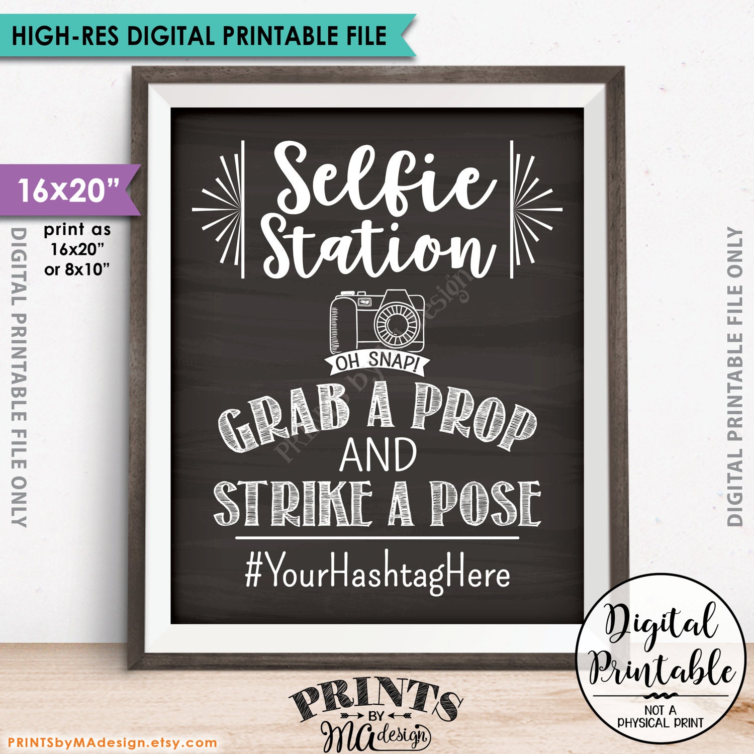 Selfie Station Sign, Hashtag Sign, Share on Social Media, Photobooth ...