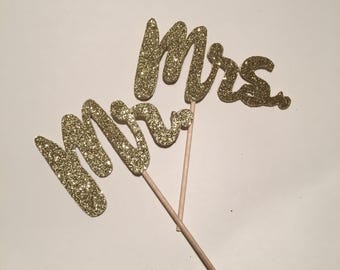 MR. & MRS. cupcake toppers 12 hand stamped picks the
