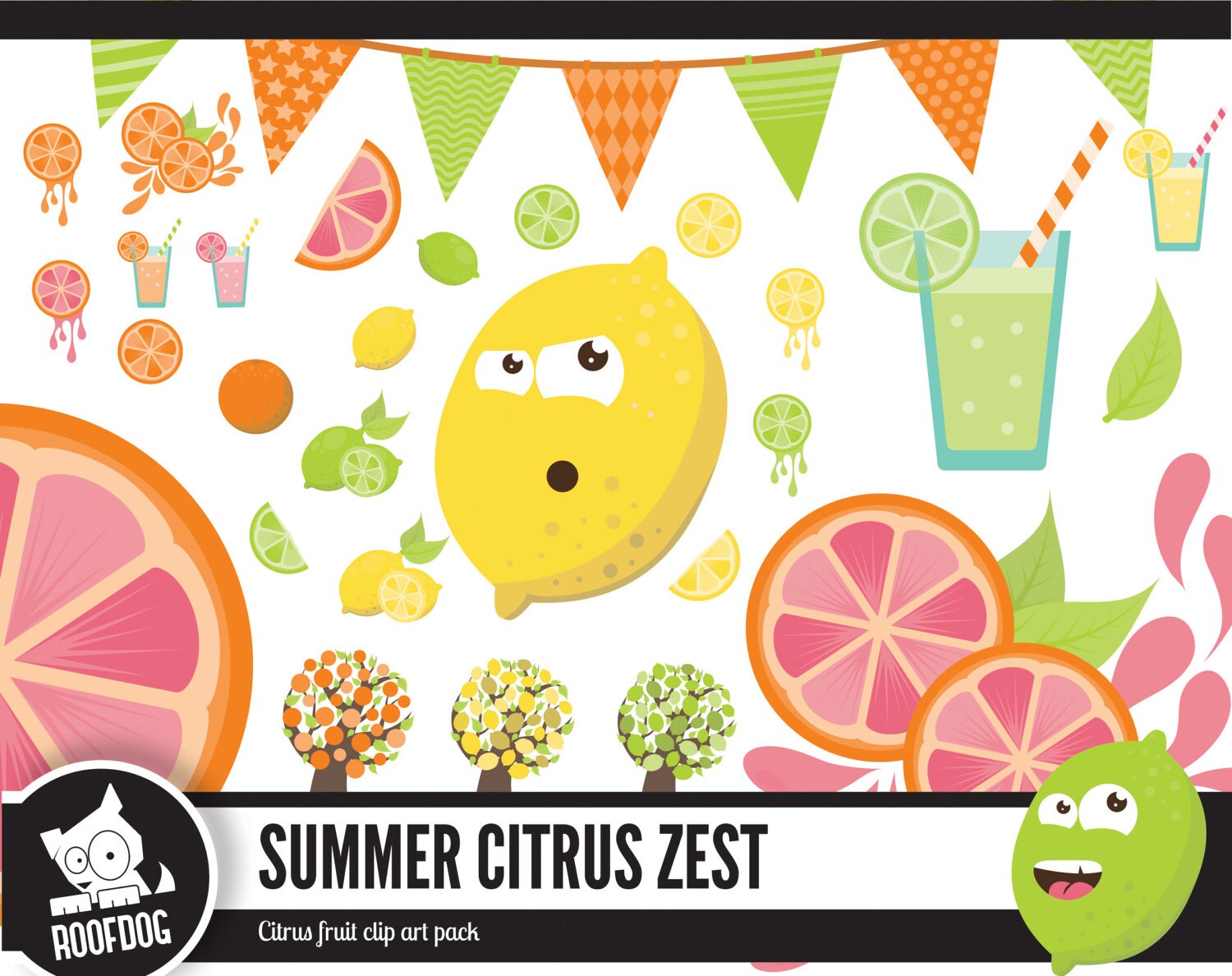 Citrus summer clipart Summer fruit digital clip art Lemon