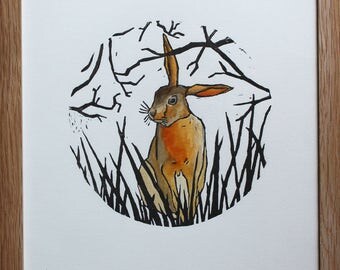 Hare linocut | Etsy