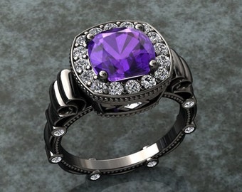 Black amethyst ring | Etsy