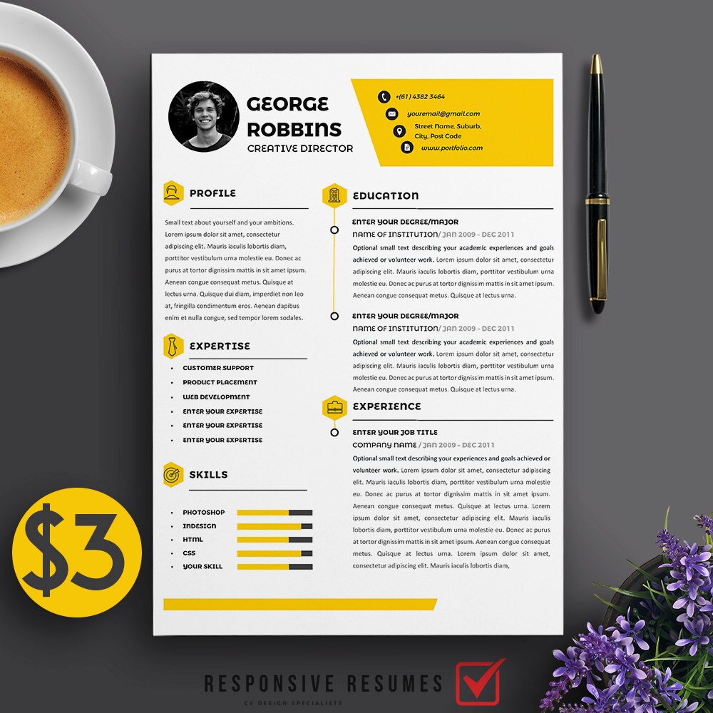 Professional 3 Page Resume Template / CV by ResponsiveResumes