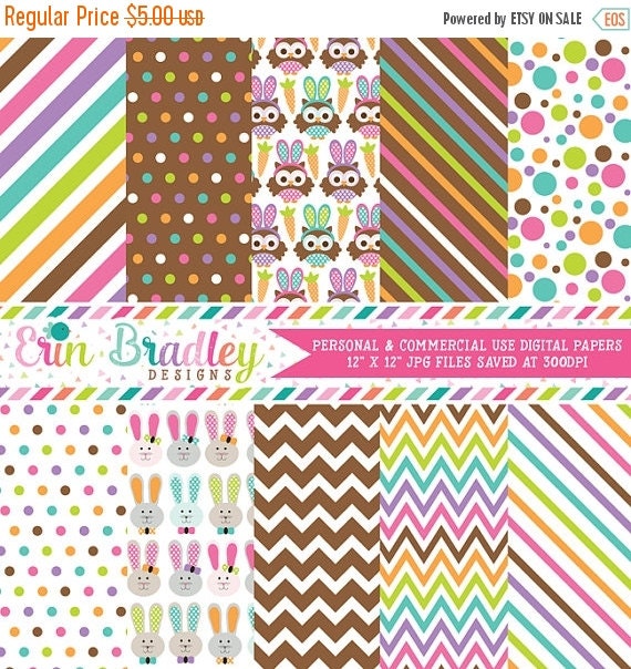 70% OFF SALE Easter Digital Papers Bunnies by ErinBradleyDesigns
