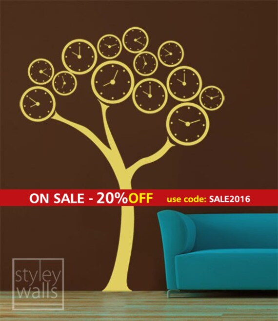Clock Tree Vinyl Wall Decal Surreal Clock Tree Wall by styleywalls
