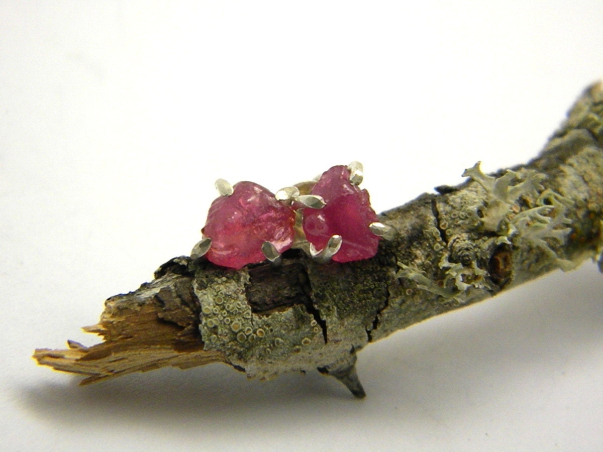 Raw ruby stud earrings sterling silver ruby earrings rough