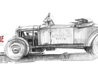 Hot rod drawing | Etsy