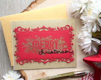 Gold christmas card | Etsy