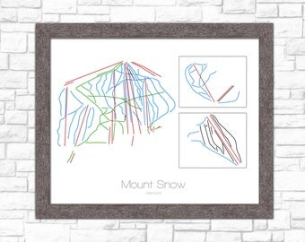 Mount Snow Vermont Ski Trail. Vermont ski art. mount snow map.