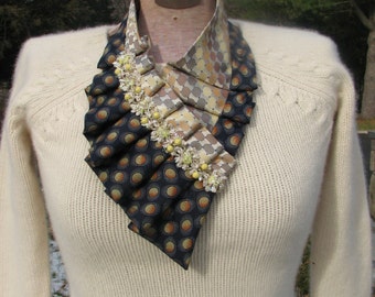 Pleated Silk Ascot Ruffled Cravat Edwardian Style Collar