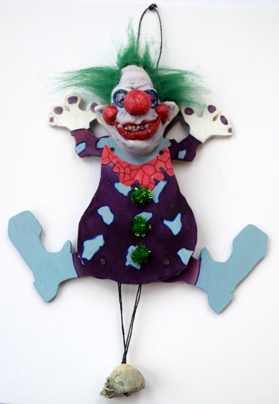 KILLER KLOWN JUMBO Clown Handmade Movable Wood Jumping Jack
