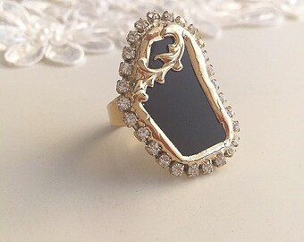 Black cocktail ring | Etsy