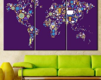 Purple world map | Etsy
